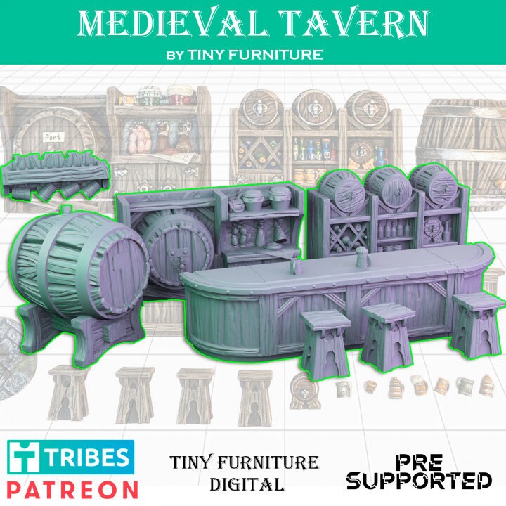 Medieval Tavern Bar Scatter D&D TTRPG Fantasy Scenery Landscape Barrels ...