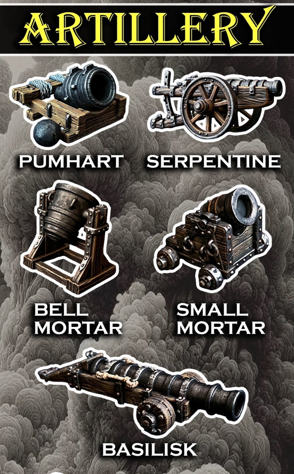 20 Medieval Artillery Weapons Serpentine Bombard Organ Gun Cannon ...