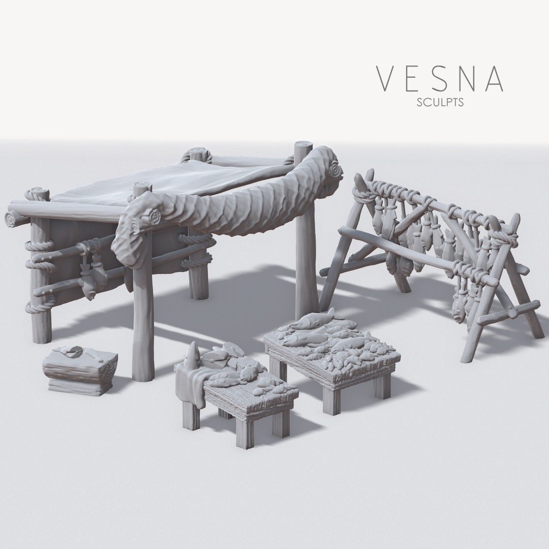 Fish Market Seller Stall Shop Tent Dock Scatter Terrain Scenery ...