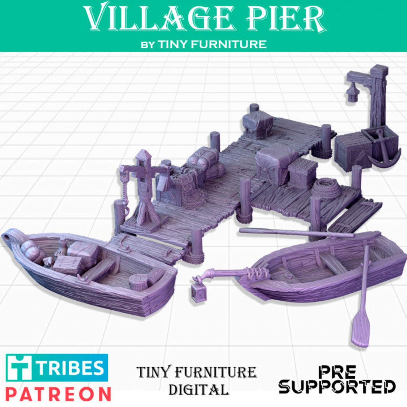 Village Fishing Pier Dock Miniature Resin Print TTRPG Fantasy D&D 32mm ...