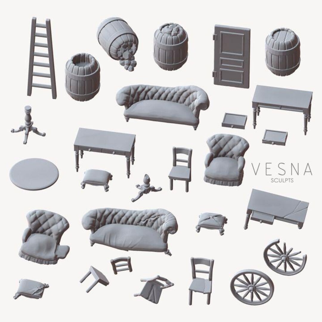 Victorian Furniture Pack Broken Unbroken Couch Ladder Table Barrels ...