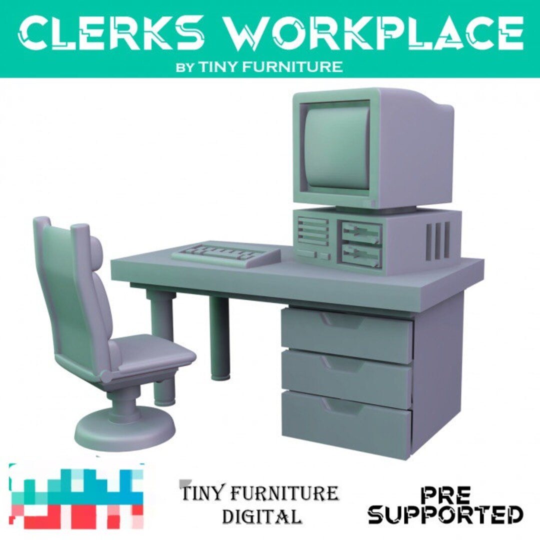 Retro Computer Desk PC Clerks Office Miniature Dollhouse Scatter D&D ...