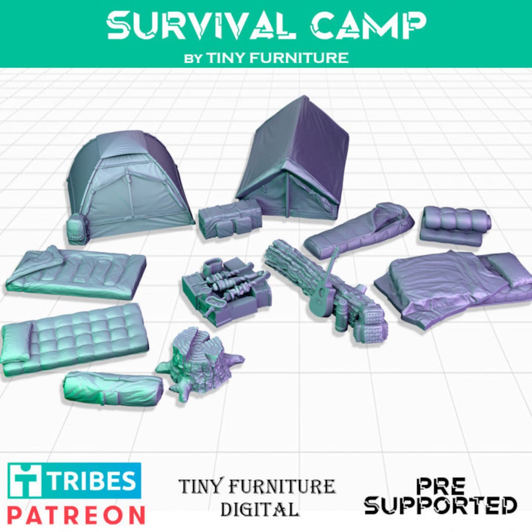 Survival Camp Scatter Terrain Tent Sleeping Bag Fire Pit Camping 32mm ...