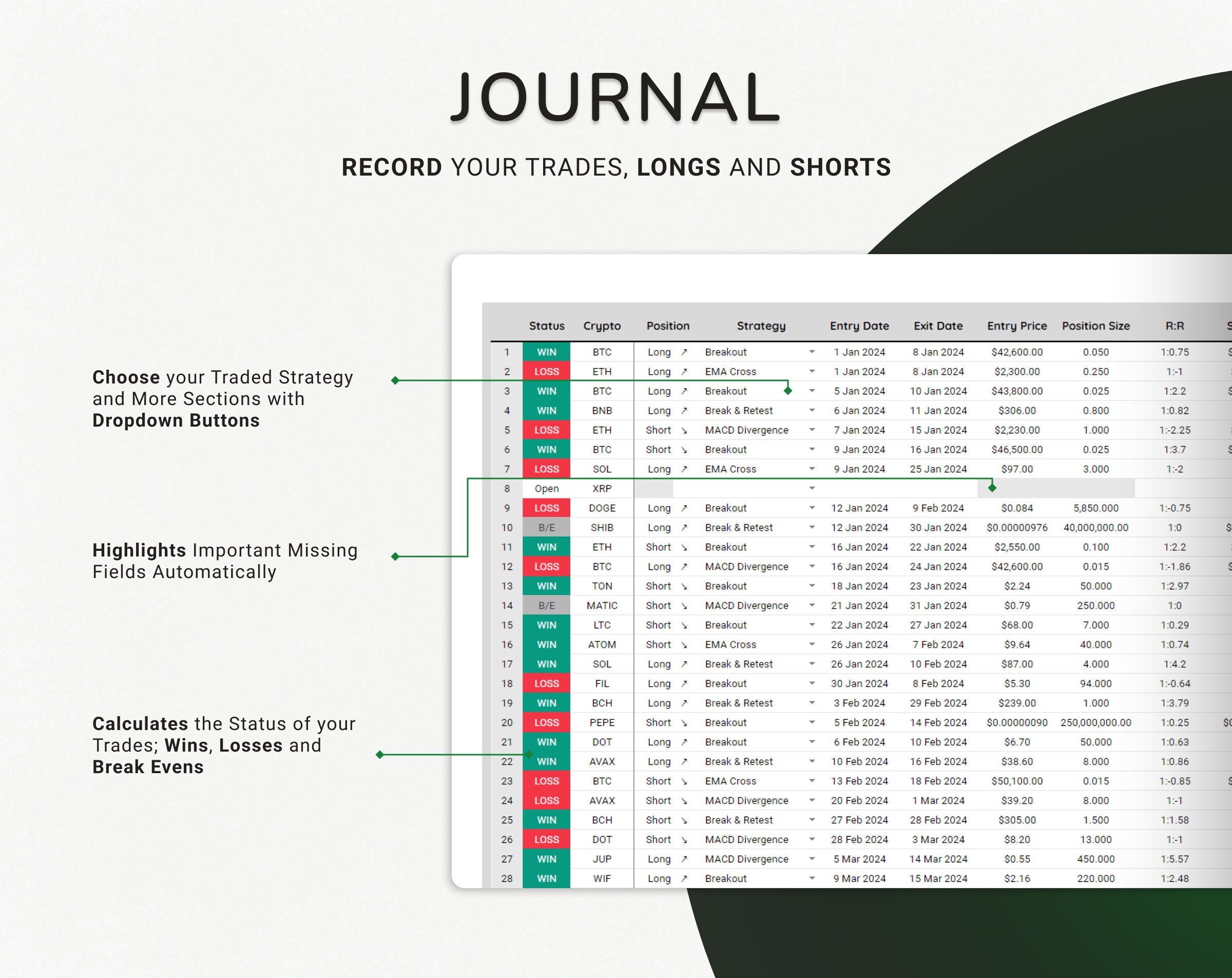 Simple Trading Journal 2024 Backtesting Strategy Google Sheets Planner ...