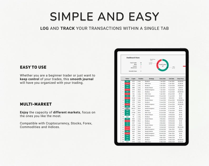 Simple Trading Journal 2024 Backtesting Strategy Excel Planner Crypto ...