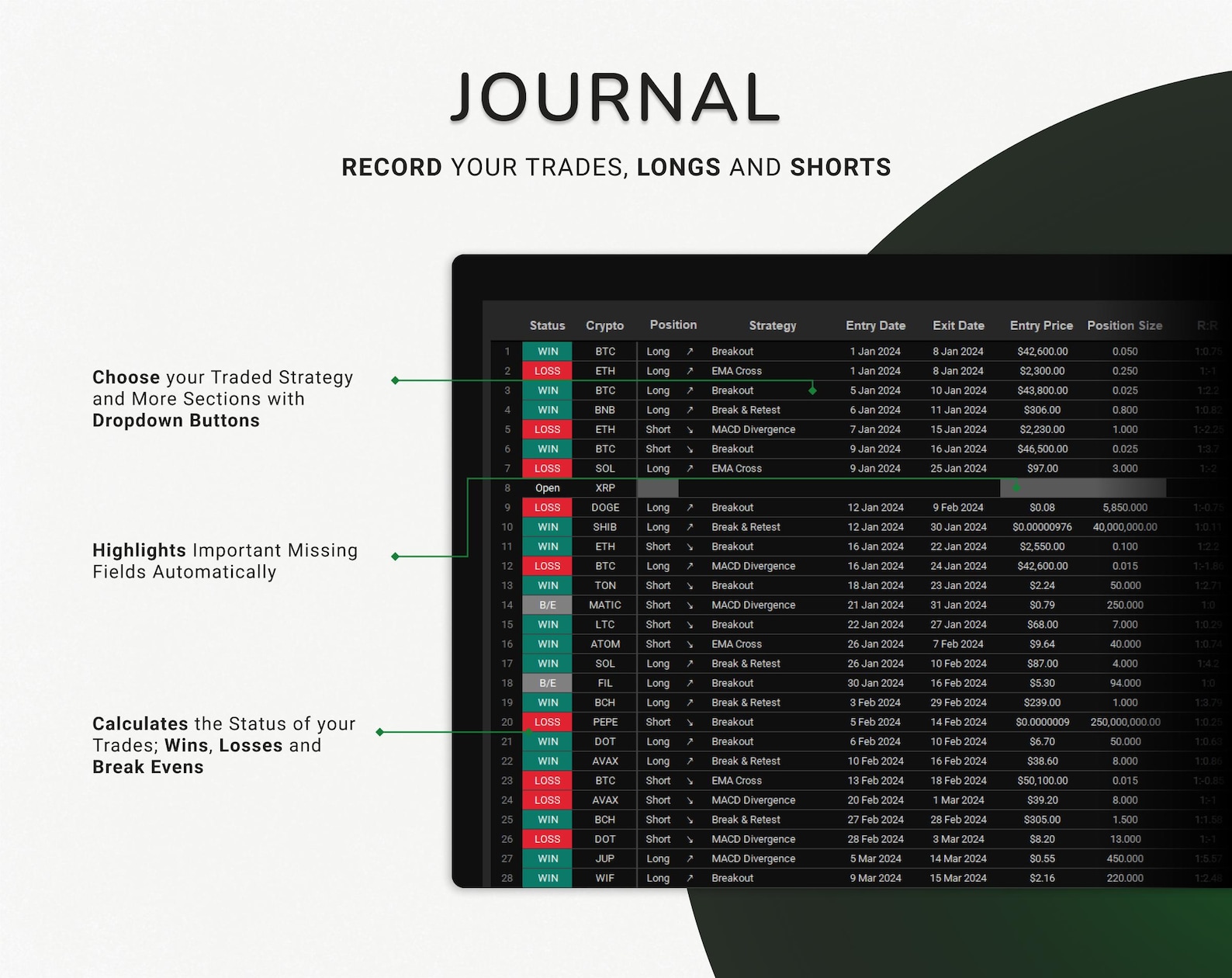 Simple Trading Journal 2024 Backtesting Strategy Excel Planner Crypto ...