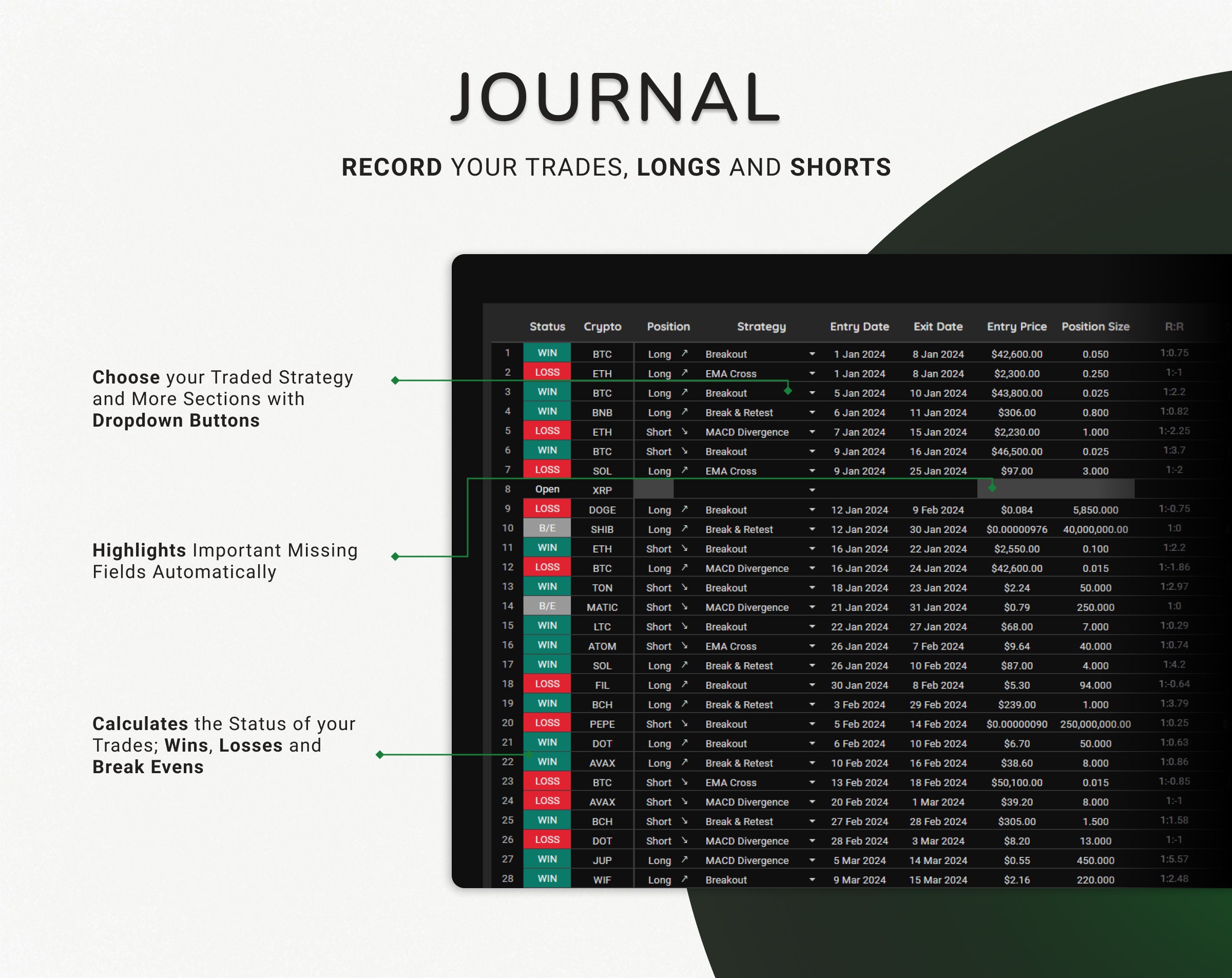 Simple Trading Journal 2024 Backtesting Strategy Google Sheets Planner ...