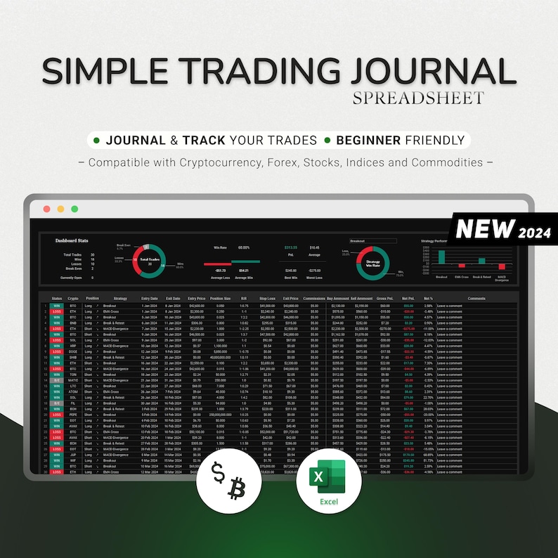 Simple Trading Journal 2024 Backtesting Strategy Excel Planner Crypto ...