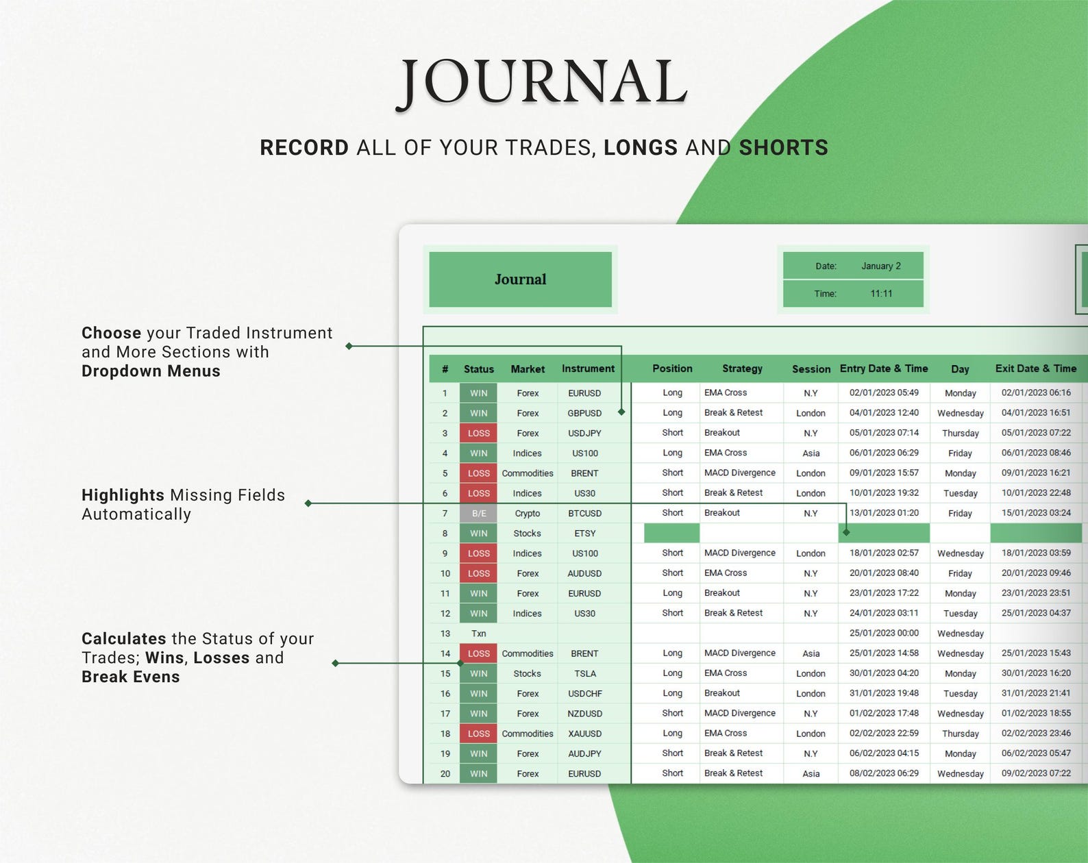 Forex Trading Journal 2025 Excel Spreadsheet Backtesting ...