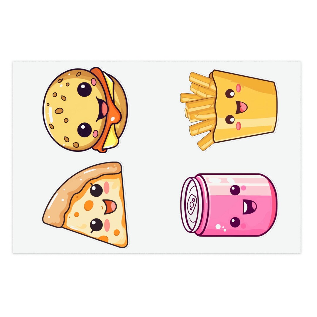 Fast Food Sticker Set Cute Cheeseburger Pizza Fries Soda Water ...