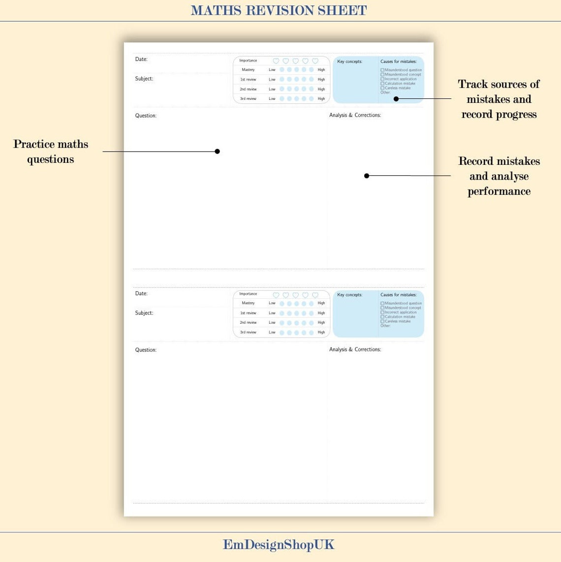 Maths Revision Sheet | A4 PDF Instant Download, Goodnotes & Printable ...