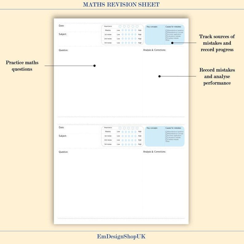 Maths Revision Sheet | A4 PDF Instant Download, Goodnotes & Printable ...