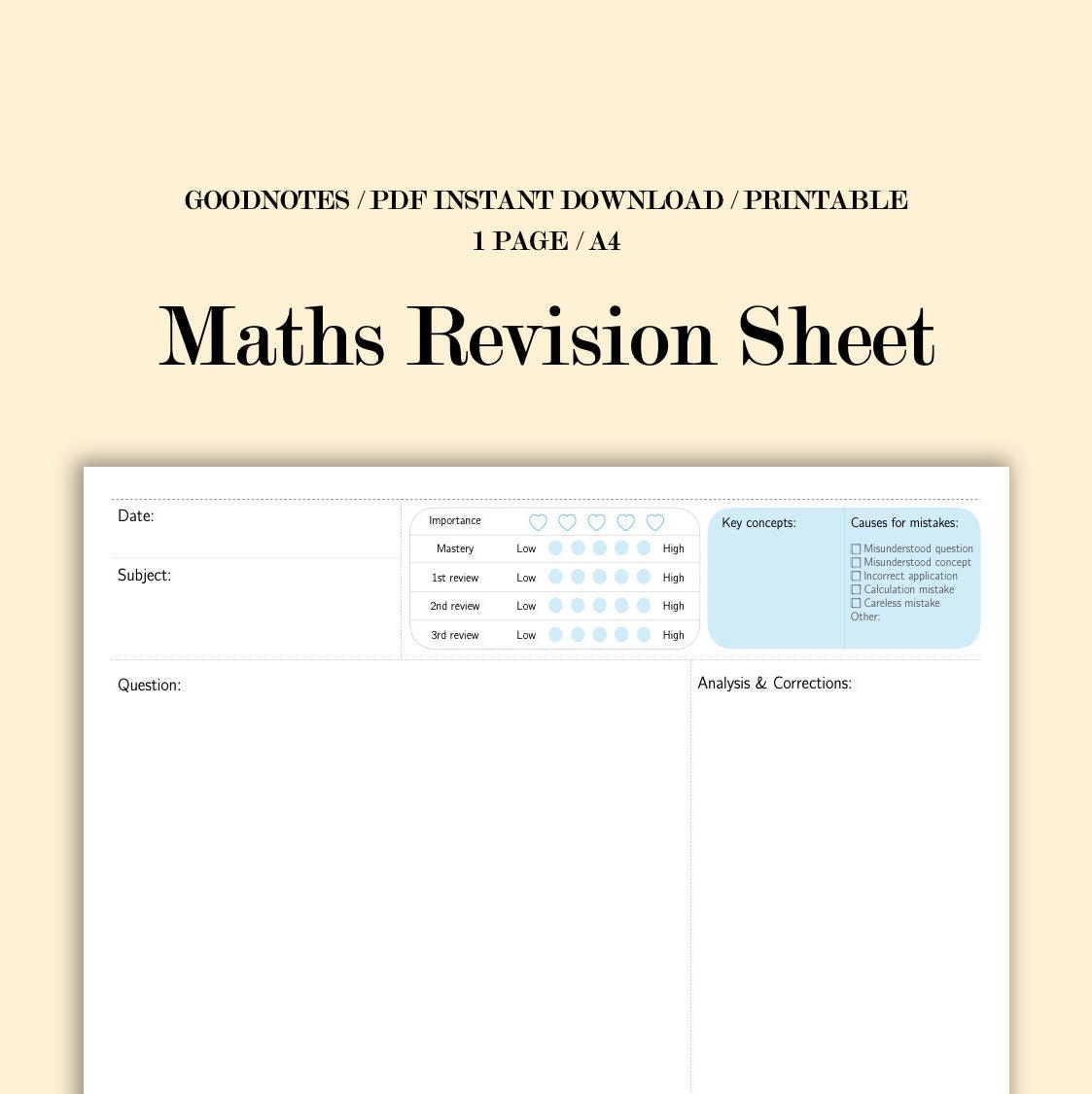 Maths Revision Sheet | A4 PDF Instant Download, Goodnotes & Printable ...