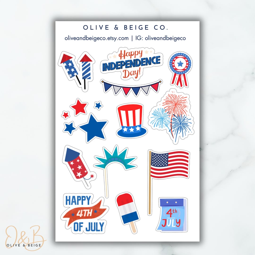 Fourth of July Stickers | July 4th Sticker Sheet | Independence Day ...