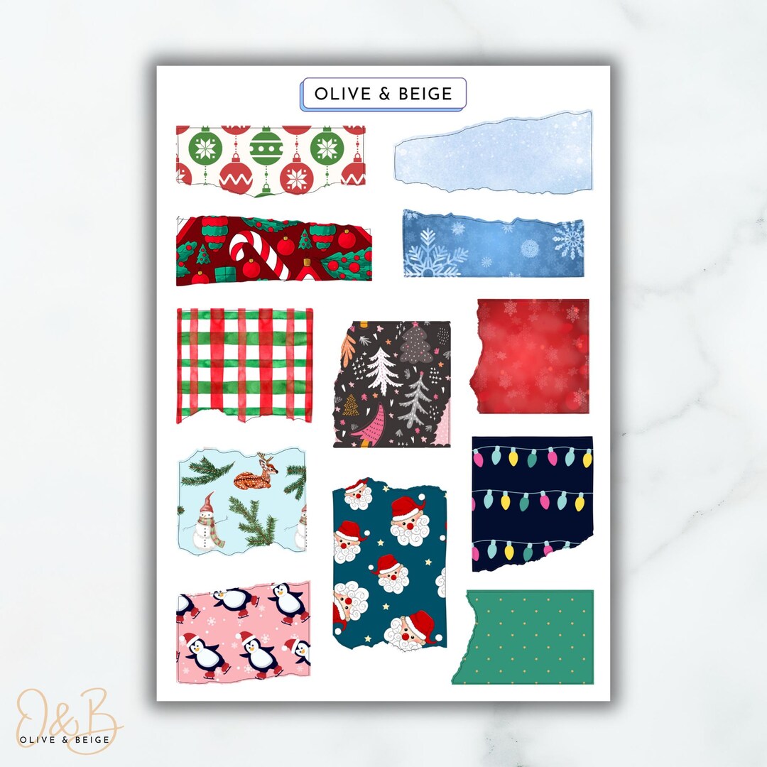 Christmas Journaling Deco Stickers | Ripped Paper Xmas Theme Sticker ...