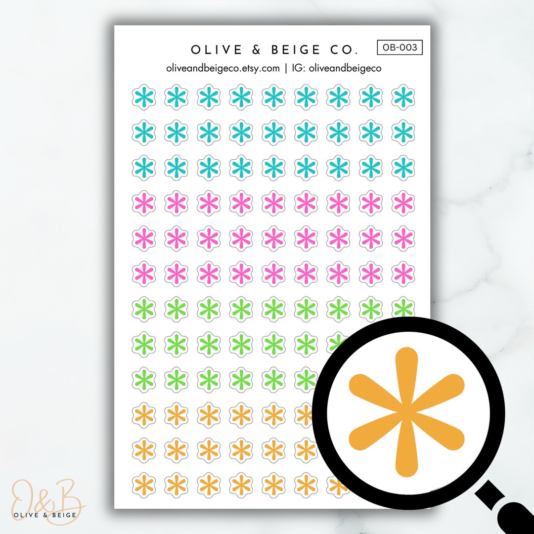 Asterisk Icon Stickers | Functional Planner Stickers | Mini Icon ...