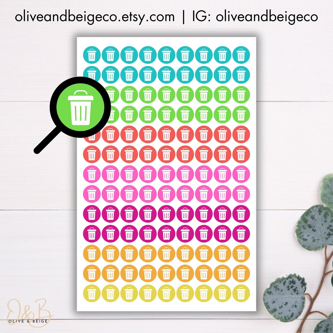Garbage Can Stickers Tiny | Mini Trash Can Dots | Reminder Dot Stickers ...
