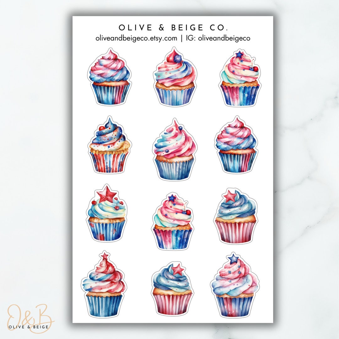 Fourth of July Cupcake Stickers | Independence Day Celebration Stickers ...