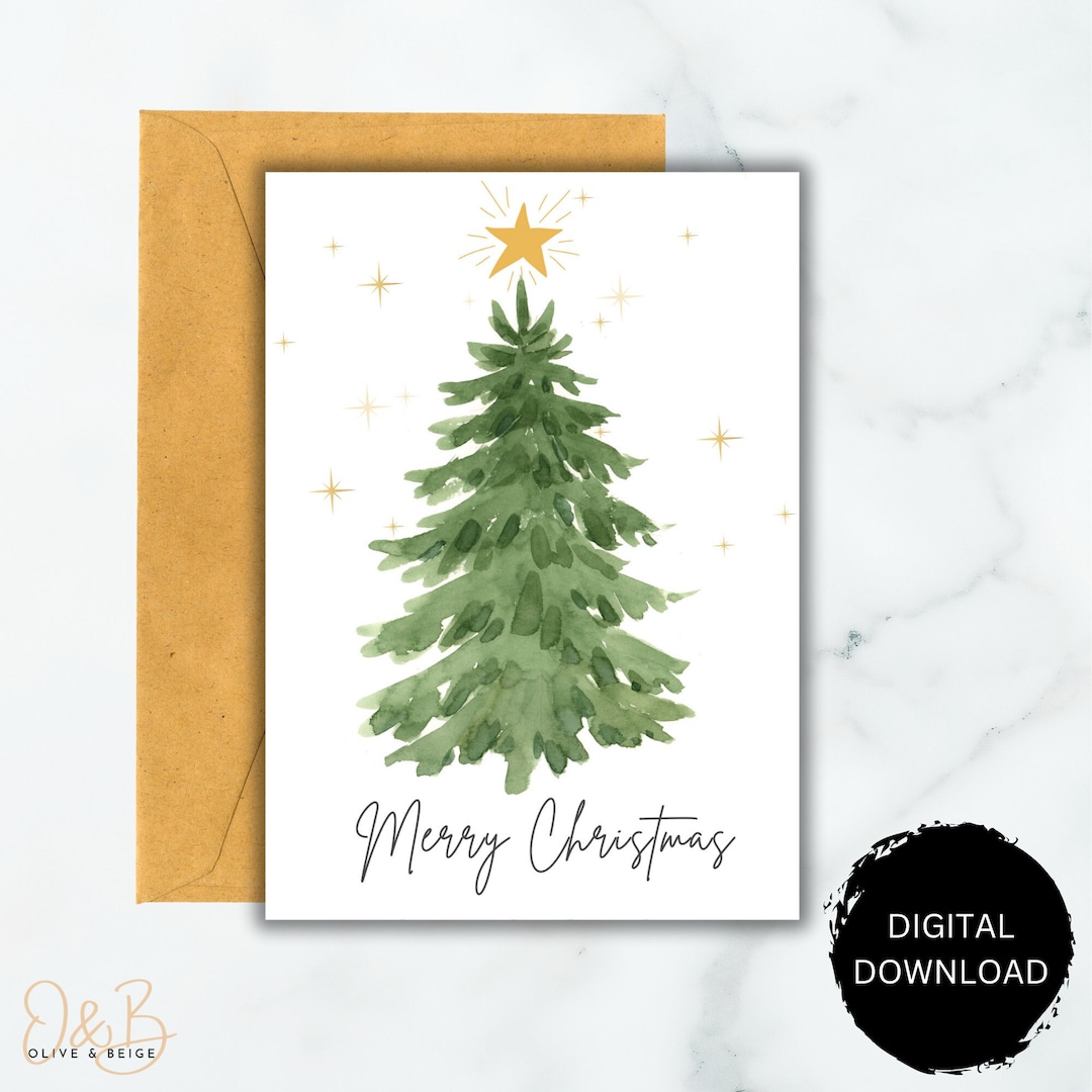 Christmas Tree Card Printable Minimalist Holiday Card - Etsy