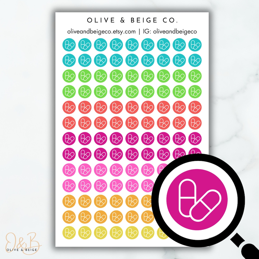 Pill Dot Planner Stickers | Tiny Vitamin Planner Stickers | Colorful ...