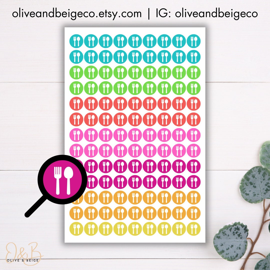 Meal Symbol Stickers Tiny | Mini Dinner Dots | Meal Prep Icon Stickers ...