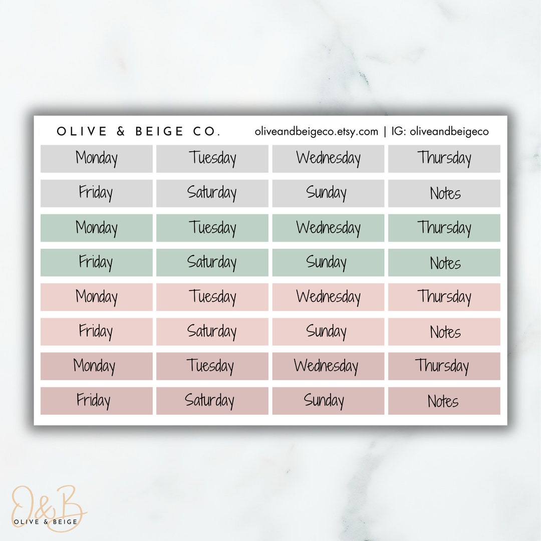 Days of the Week Planner Stickers | Calendar Planner Stickers | Weekly ...
