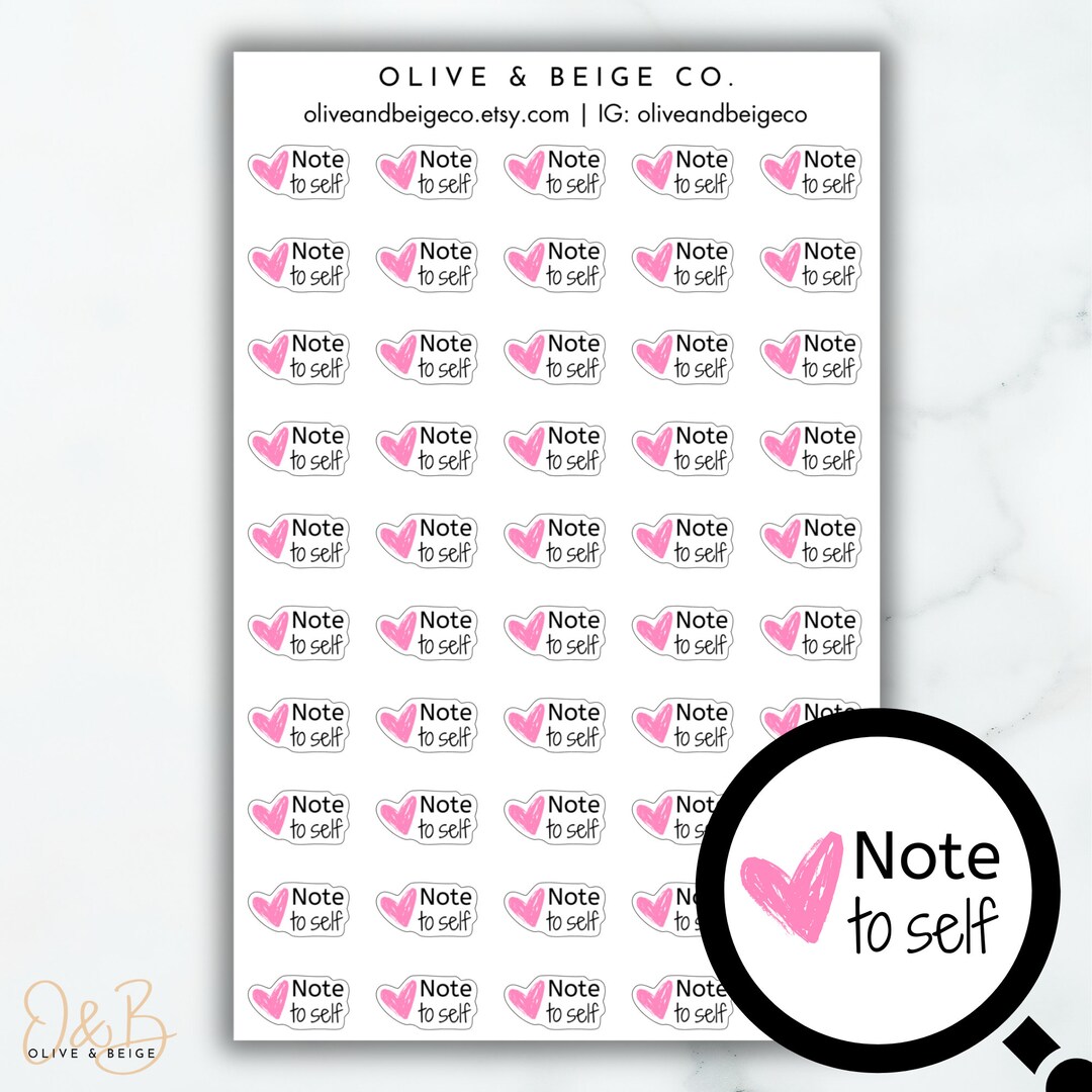 Note to Self Planner Stickers | Cute Heart Script Icon Stickers ...