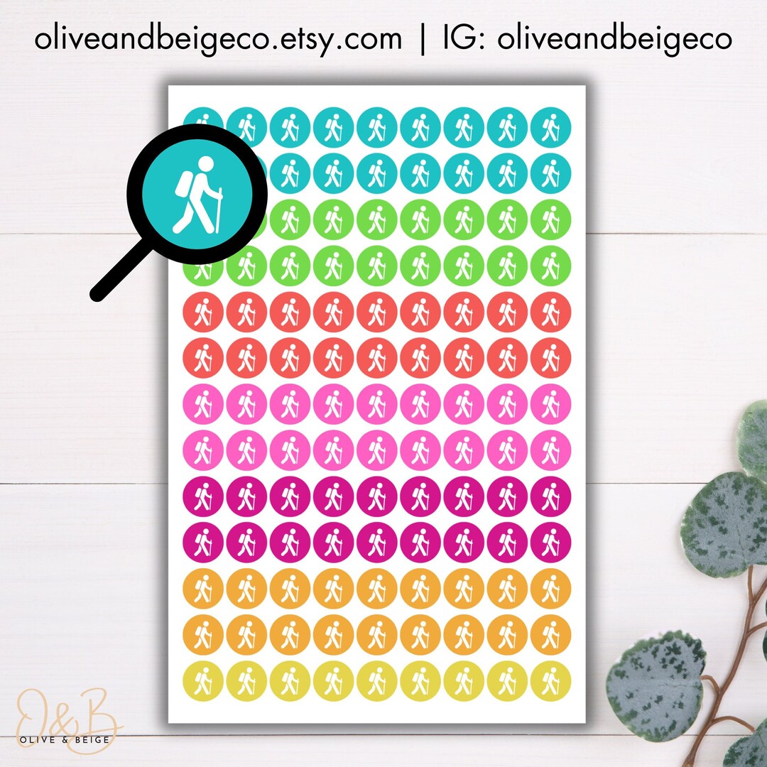 Hiking Symbol Stickers Tiny | Mini Nature Walk Dots | Walking Reminder ...