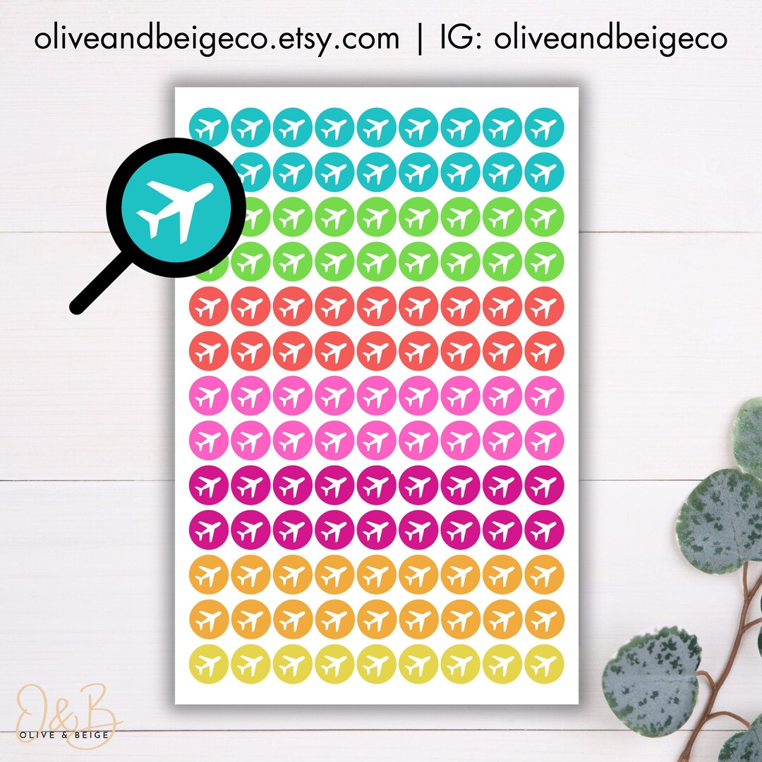Airplane Stickers Tiny | Mini Travel Dots | Flying Icon Stickers ...
