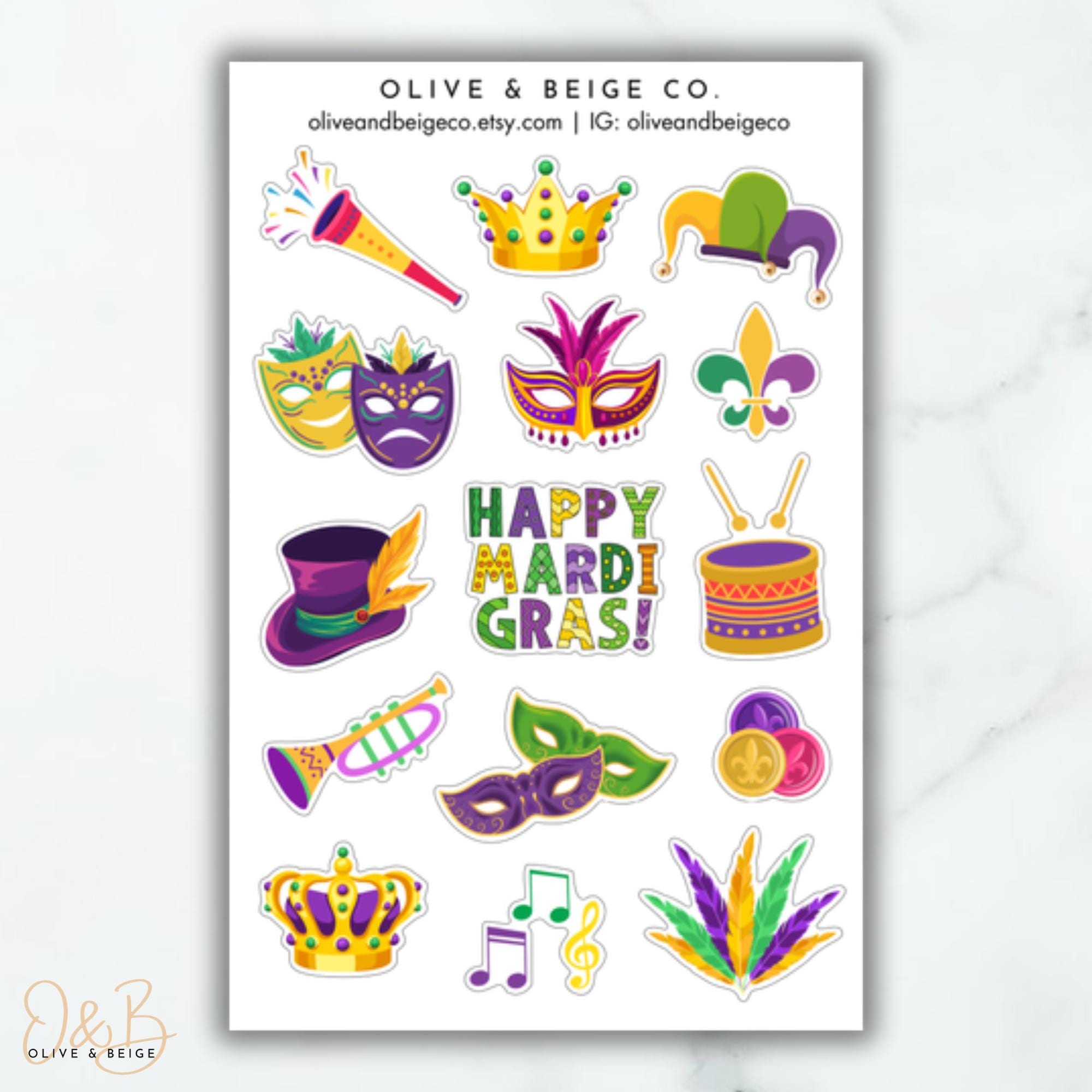 Marti Gras Day Sticker Sheet | Celebration Party Stickers | Holiday ...