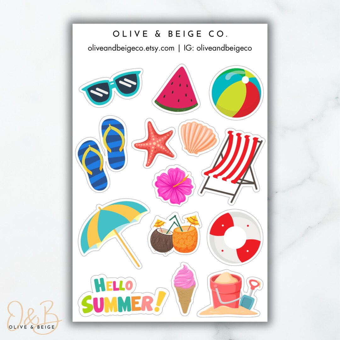 Beach Theme Sticker Sheet | Summer Days Stickers | Sunny Days ...