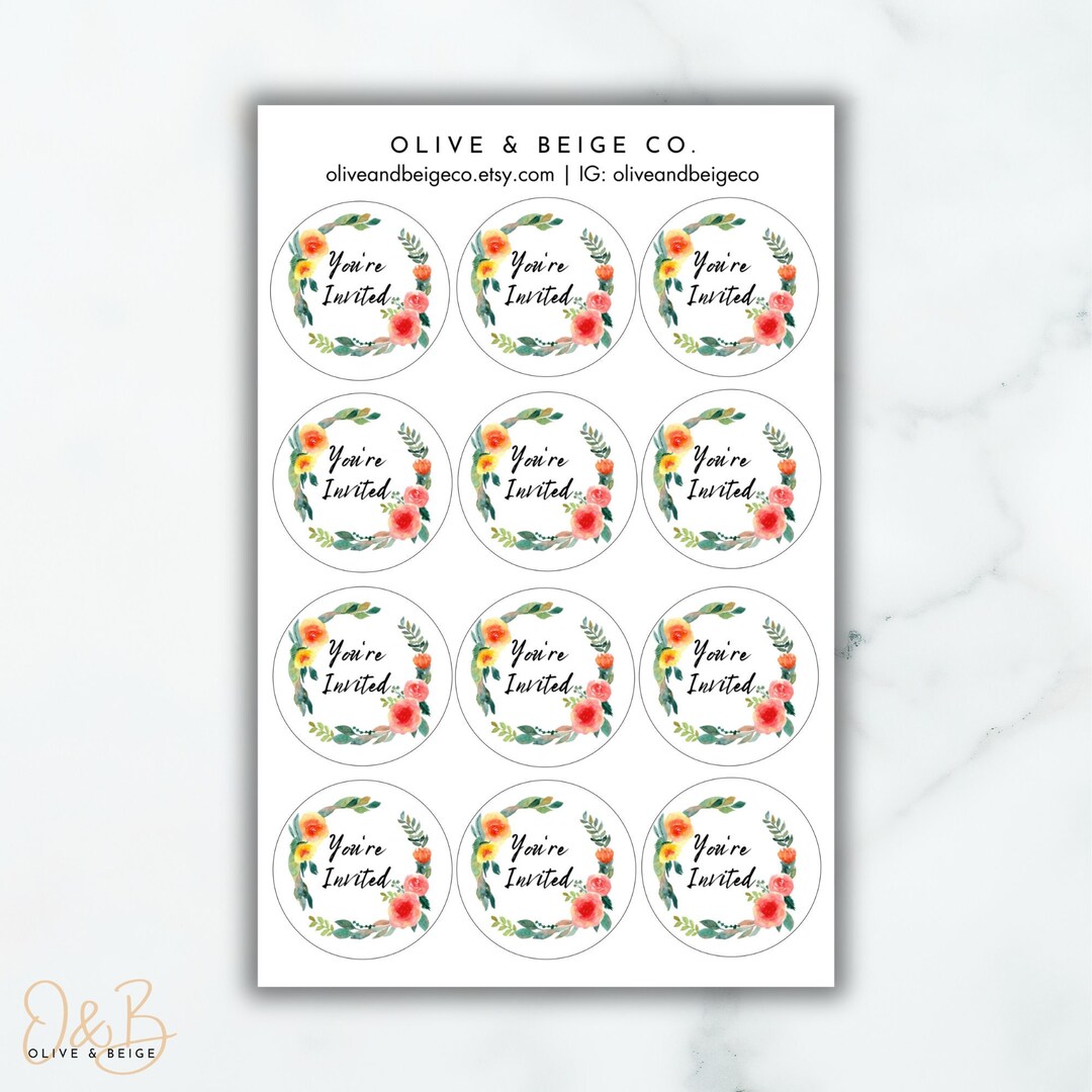 You're Invited Envelope Seal Stickers | Floral Invitation Decor Sticker ...