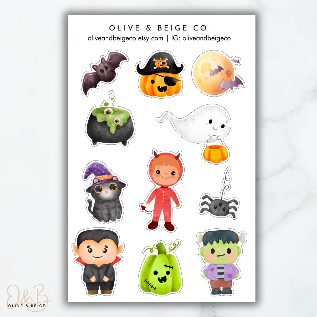 Fun Halloween Sticker Sheet | Spooky Cartoon Stickers | Cute Halloween ...