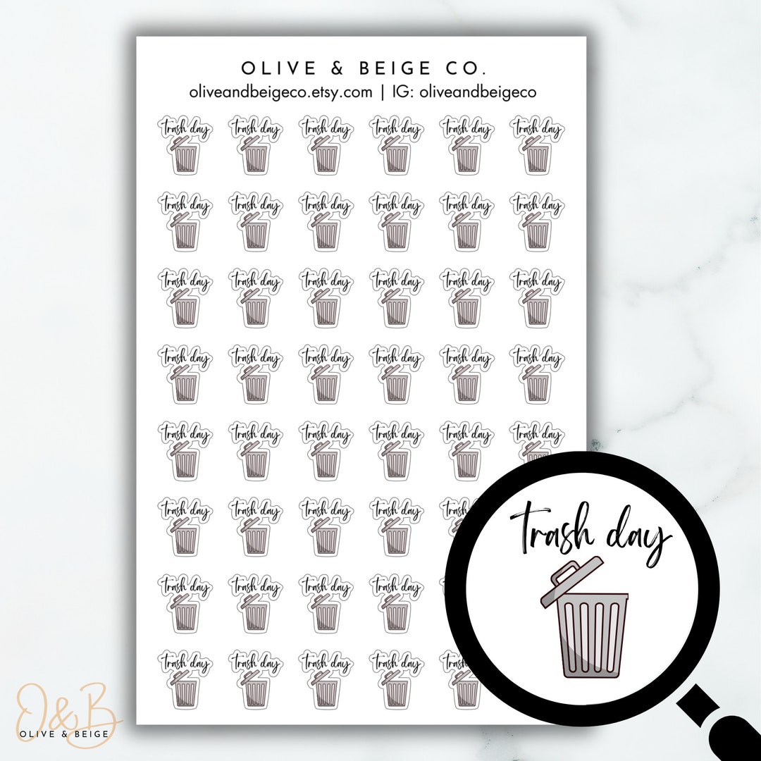 Trash Day Reminder Planner Stickers | Garbage Can Symbol Icon Stickers ...