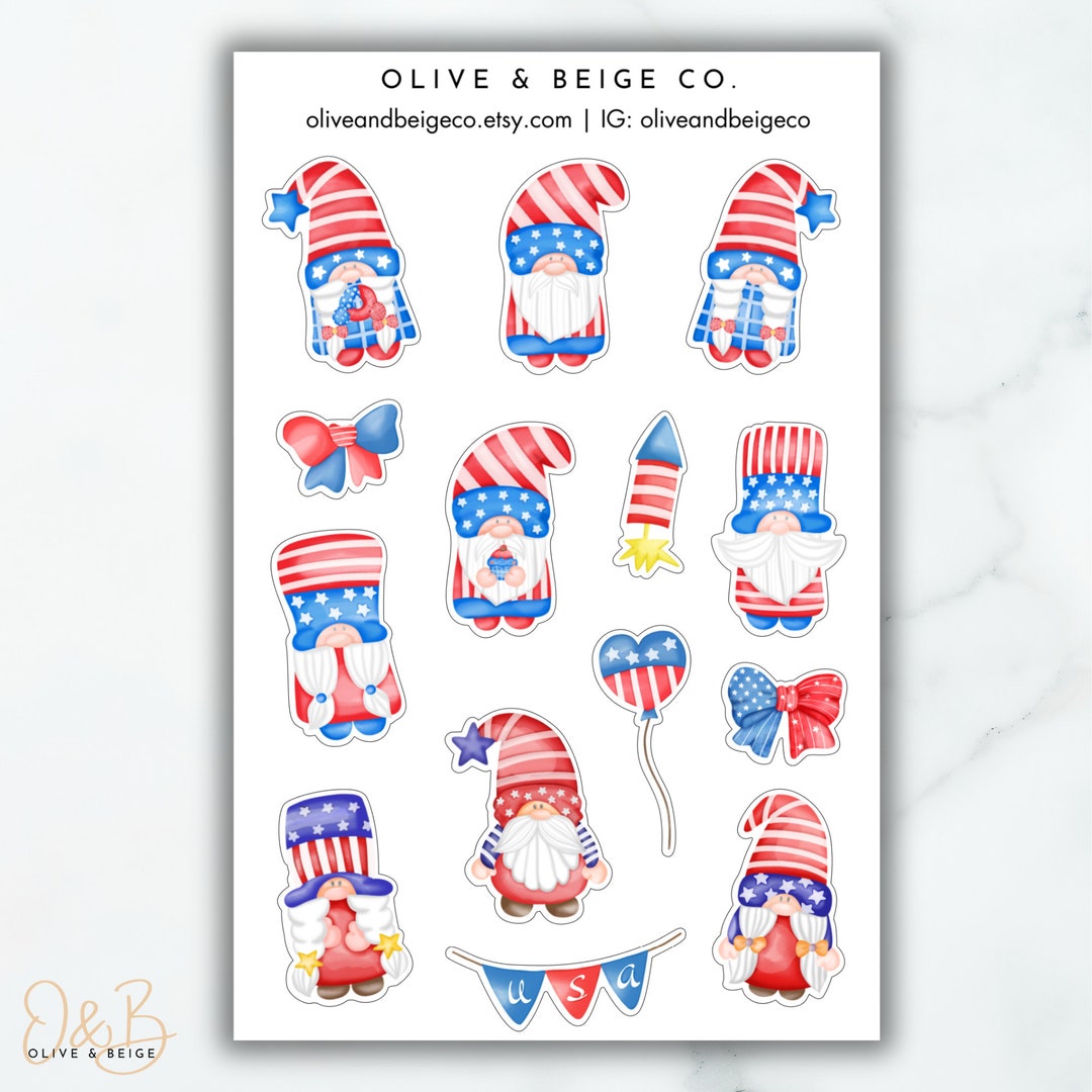 July Fourth Gnome Stickers | Independence Day Theme Icon Stickers ...