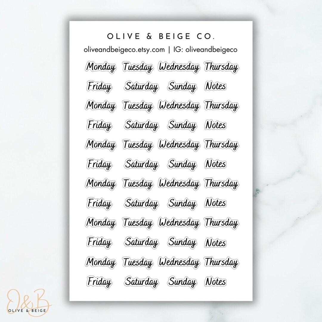 Day of the Week Planner Stickers | Header Script Weekly Stickers ...