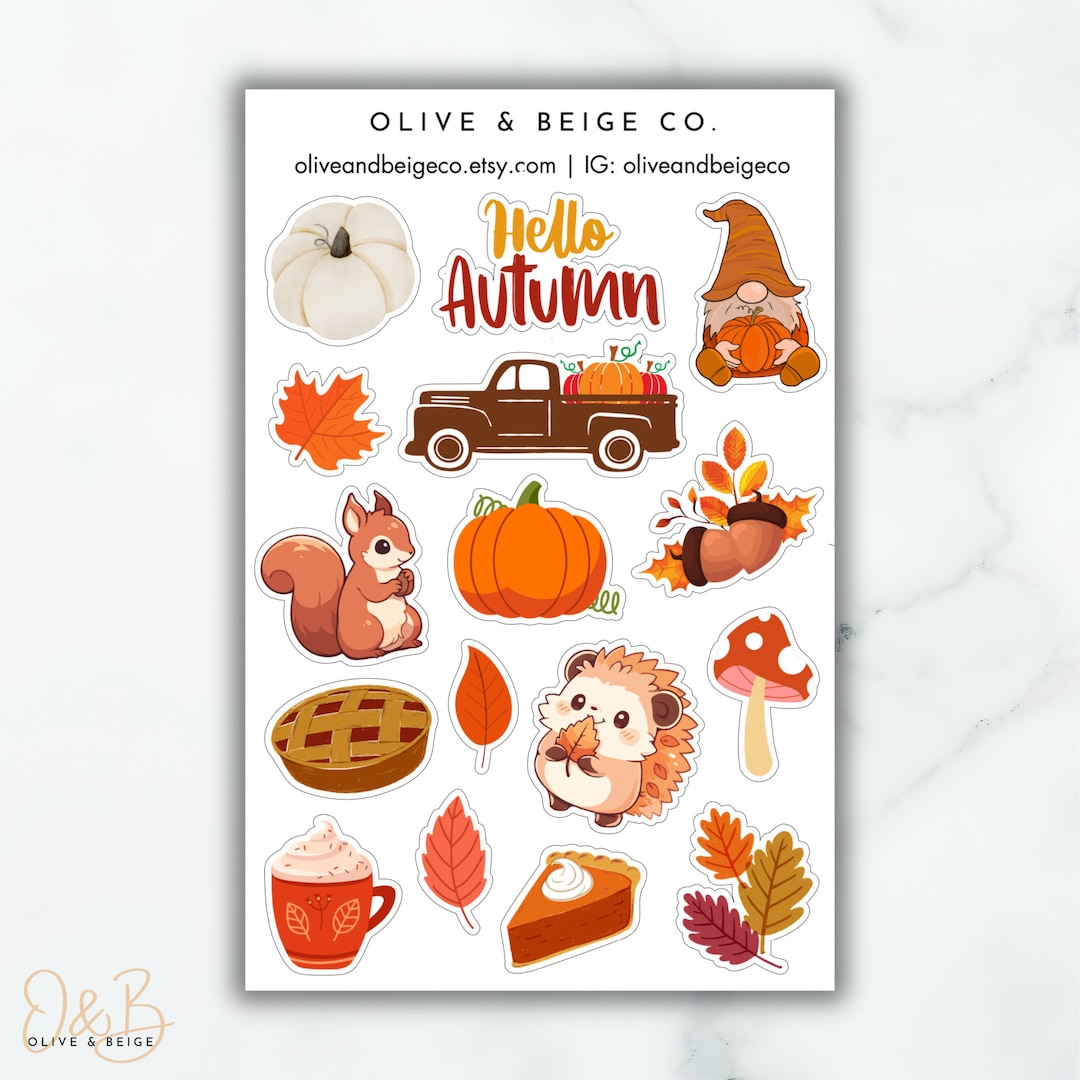 Fall Theme Stickers | Autumn Decor Sticker Sheet | Cartoon Scrapbooking ...