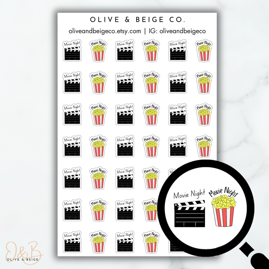 Movie Night Icon Stickers | Planner Script Stickers | Functional ...
