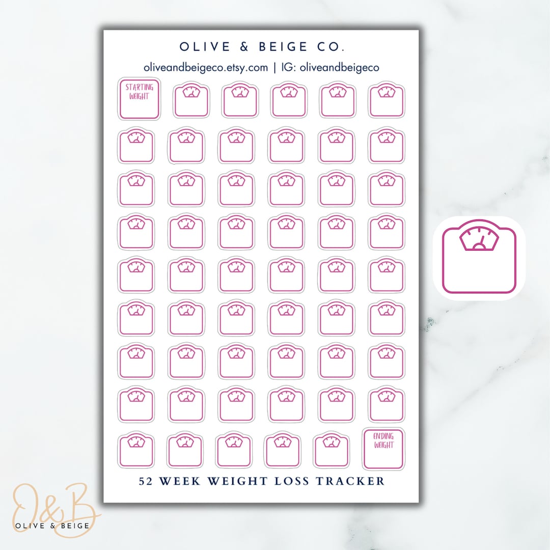 Weekly Habit Tracking Stickers | 52 Week Weight Loss Tracker | Pink ...