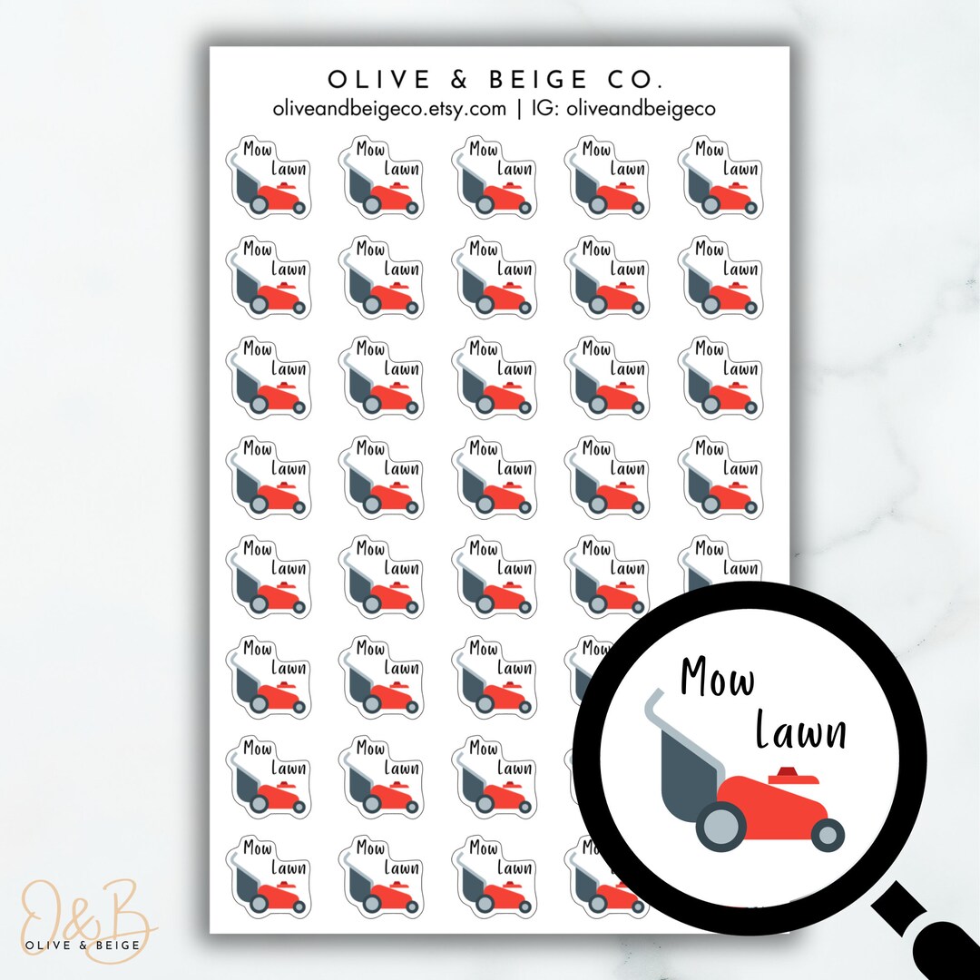Mow Lawn Planner Stickers | Lawn Mower Icon Stickers | Yard Maintenance ...