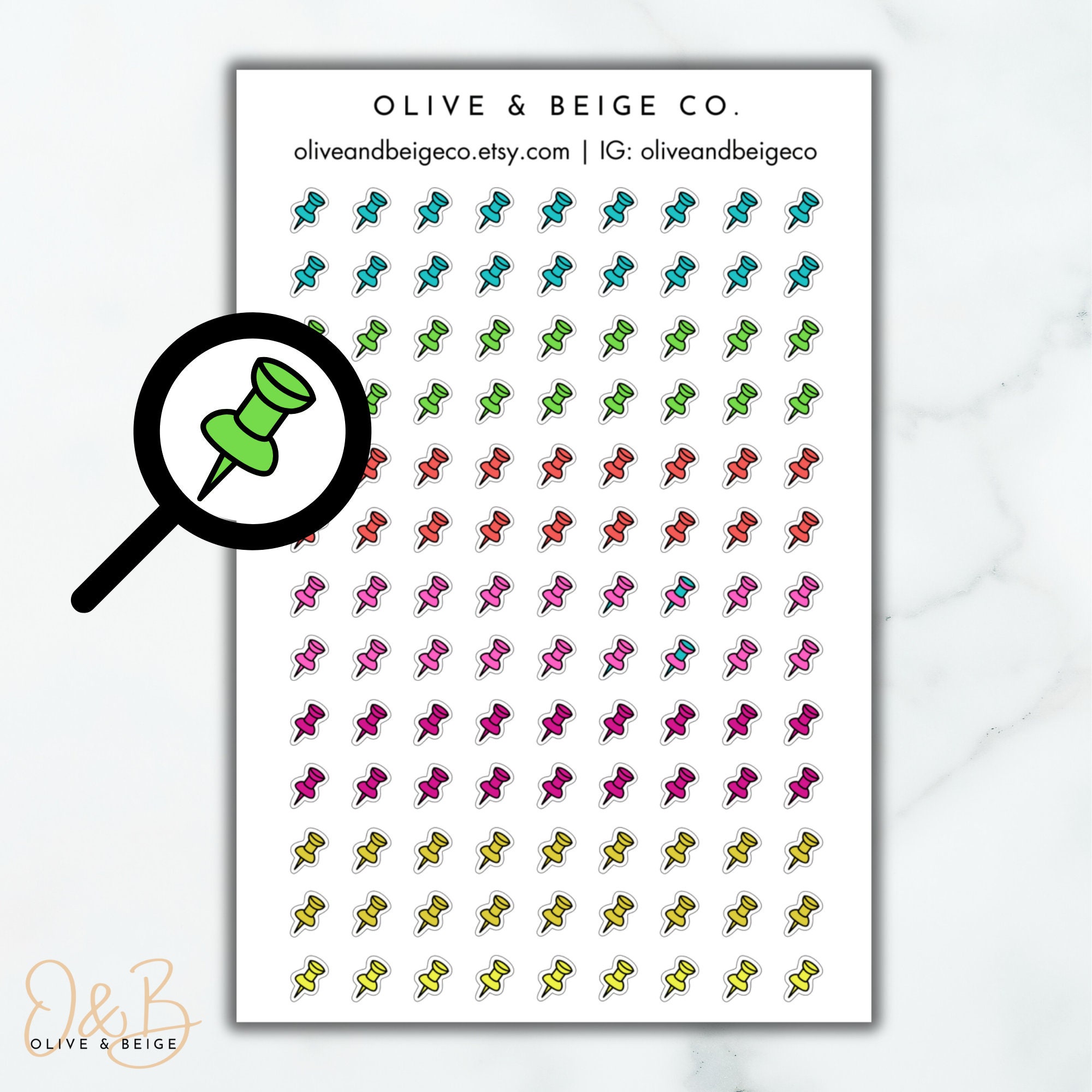 Pushpin Stickers Tiny Tack Stickers Mini Colorful Planner Sticker Sheet ...