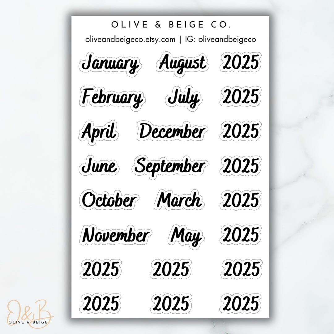 2025 Yearly and Monthly Header Stickers | Calendar Planner Stickers ...