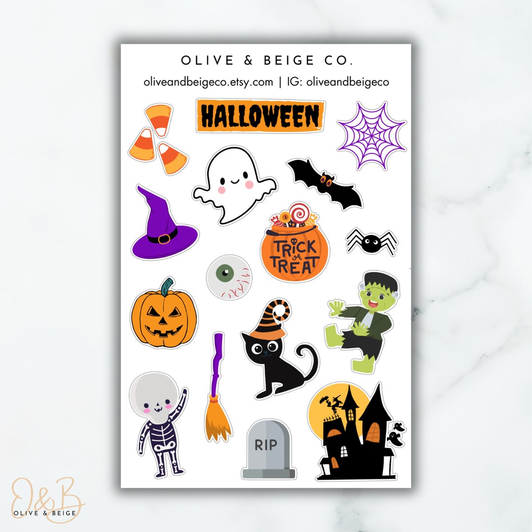 Halloween Theme Stickers | Trick or Treat Sticker Sheet | Cartoon ...
