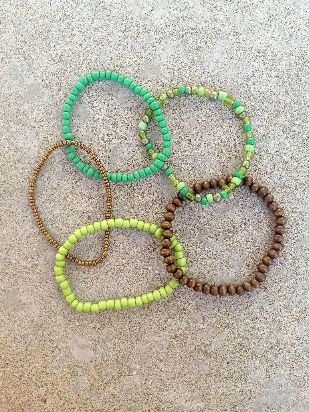 Forest Themed Beaded Bracelets: Set of 5 - Etsy