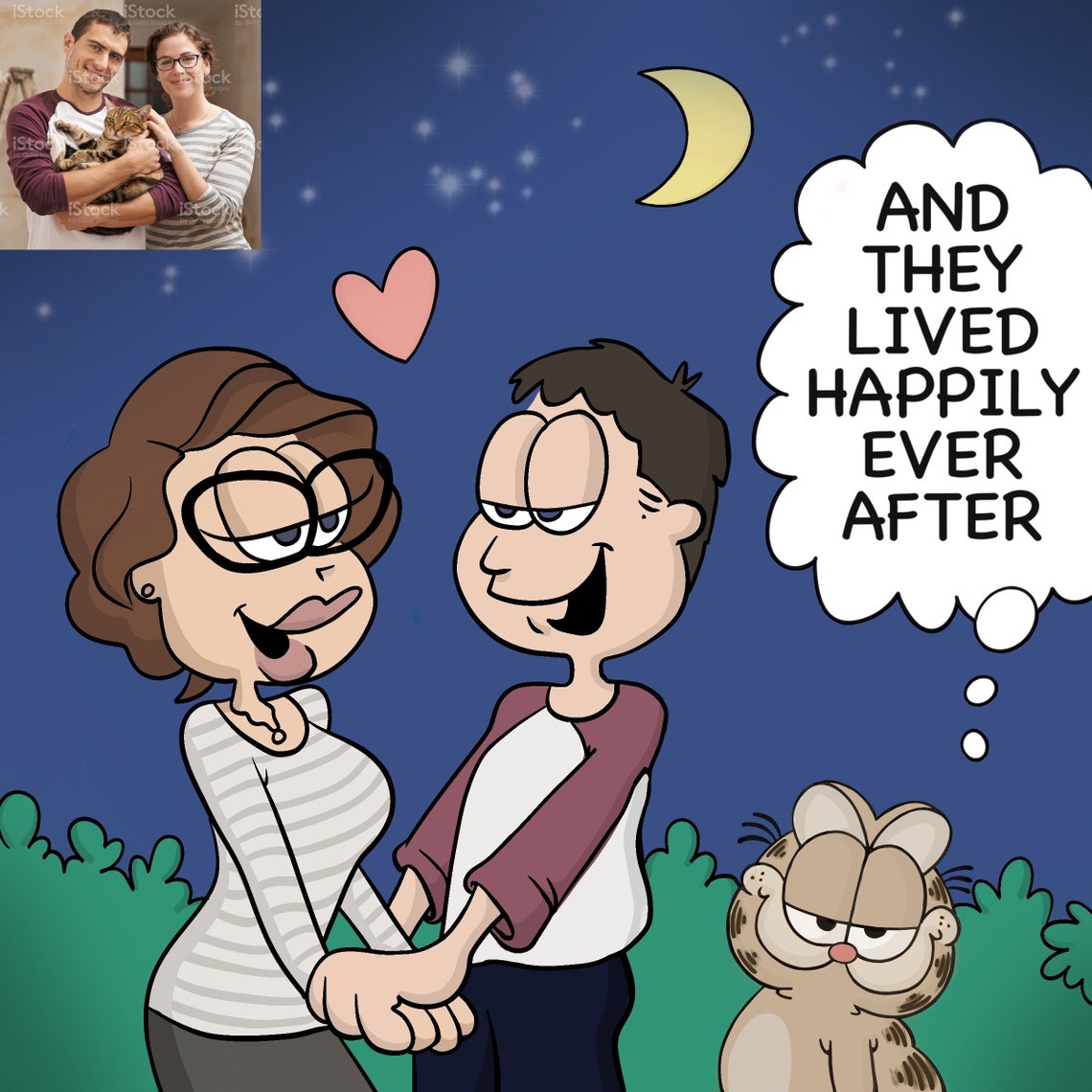 Garfield Style Custom Portrait, Valentines, Anniversary, Birthday Gift ...