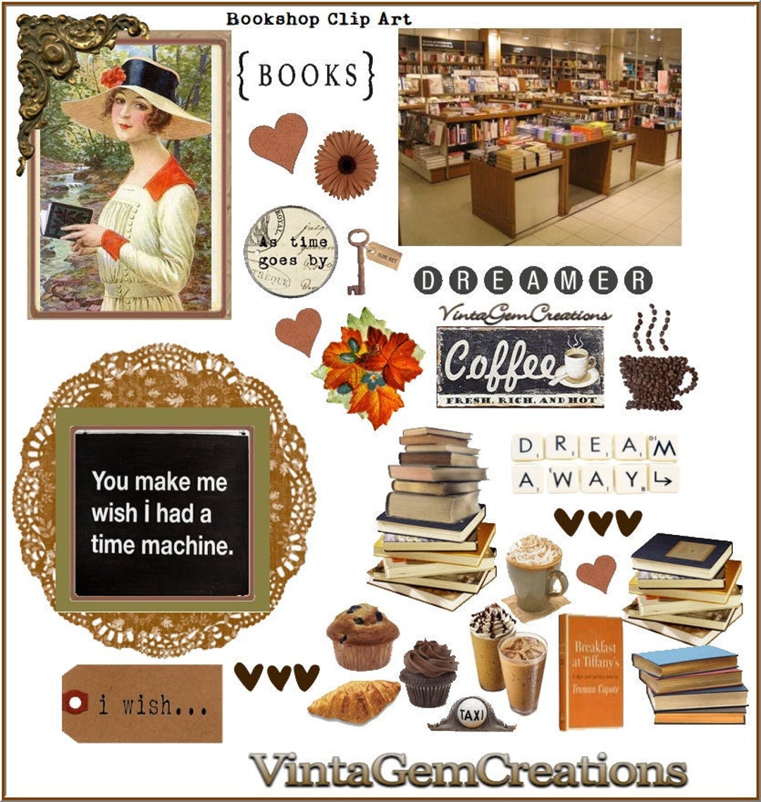 Bookshop Themed Clip Art Page - Etsy