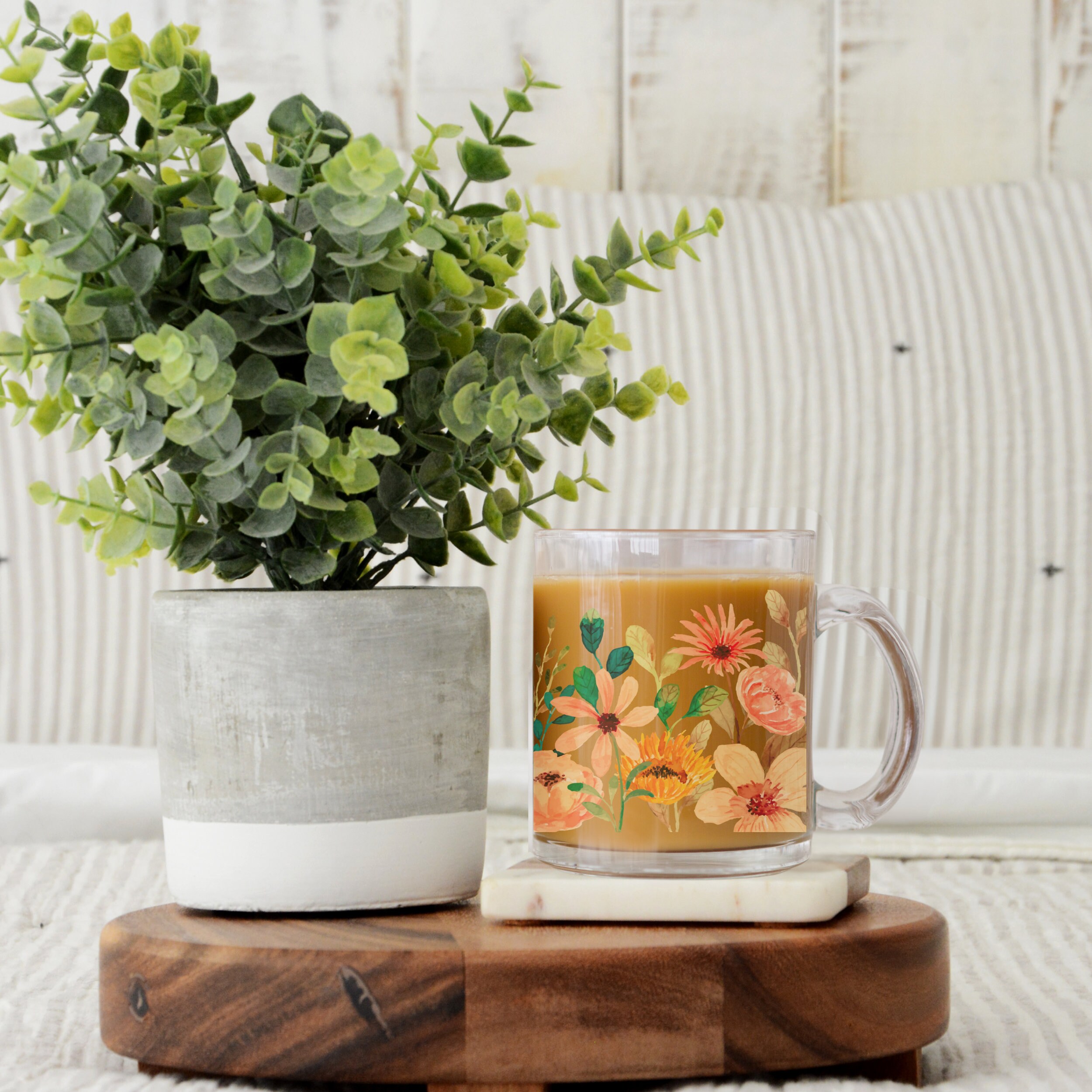 Floral Coffee Cup, Floral Mug, Floral Clear Glass Coffee Cup, Floral ...
