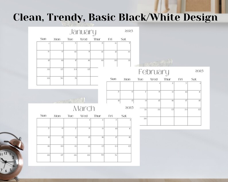 2023 Calendar Printable Basic Monthly Desk Calendar Simple - Etsy
