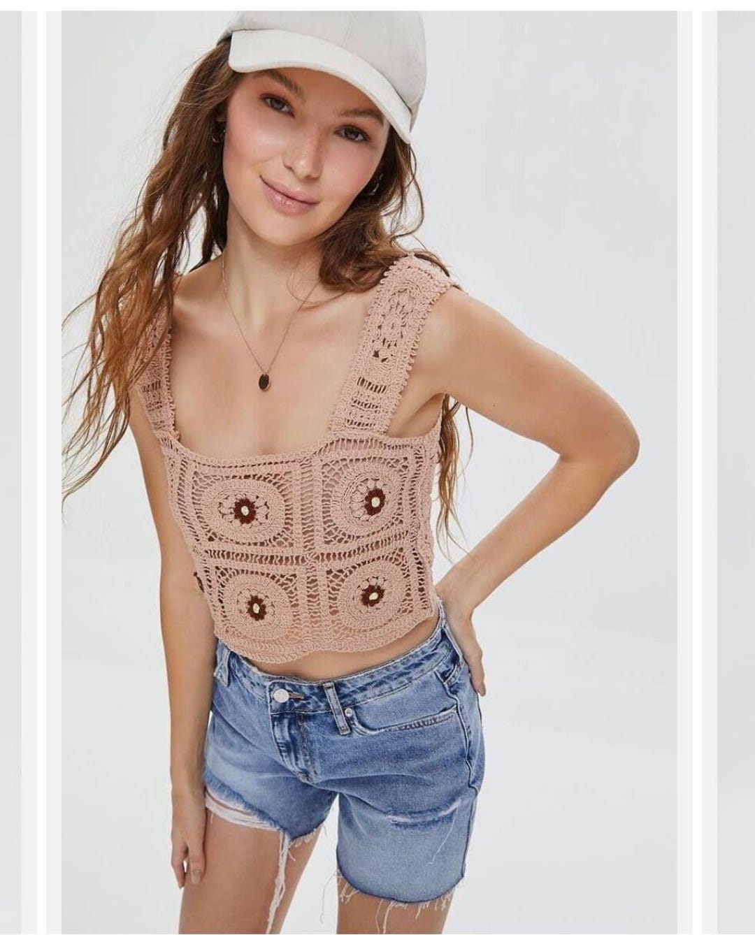 Julia Crochet Mocha Crop Top With Brown Flowers Size Medium NWT - Etsy
