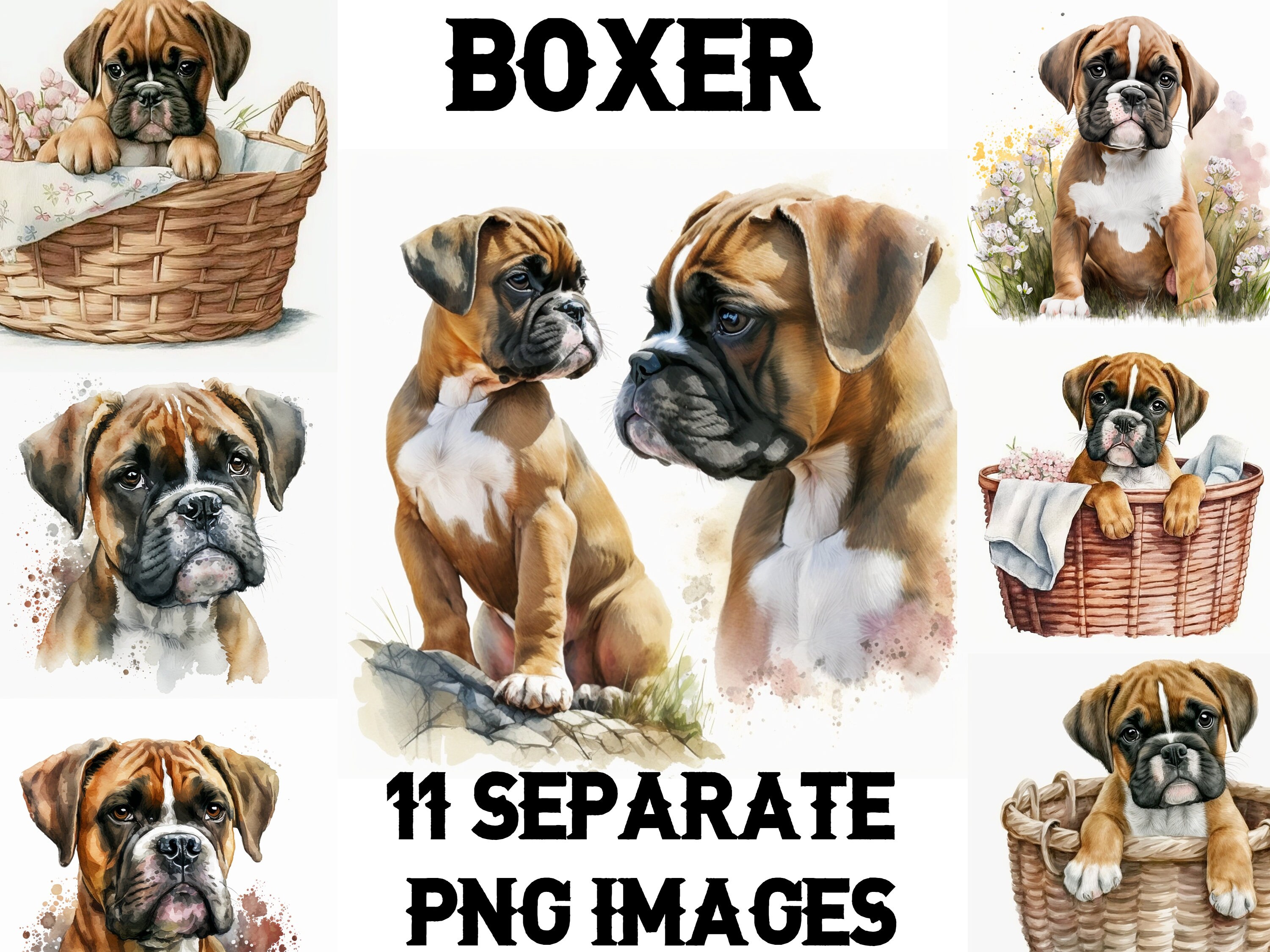 Boxer Dog Clip Art Bundle of 11 Dog Lover Instant Download TRANSPARENT ...